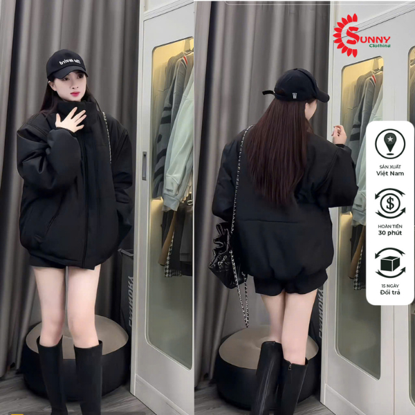 Áo phao trơn BASIC chất dù trần bông 3 lớp siêu ấm không bị dồn bông form rộng unisex - SNAP01 ...