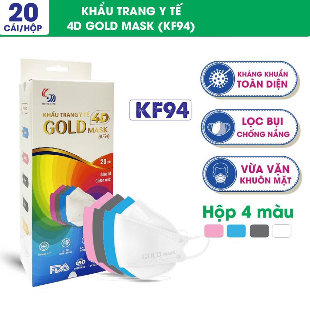 Khẩu trang 4D màu trắng, xám xanh, đen - Khẩu trang loại Gold Mask KF94 ...
