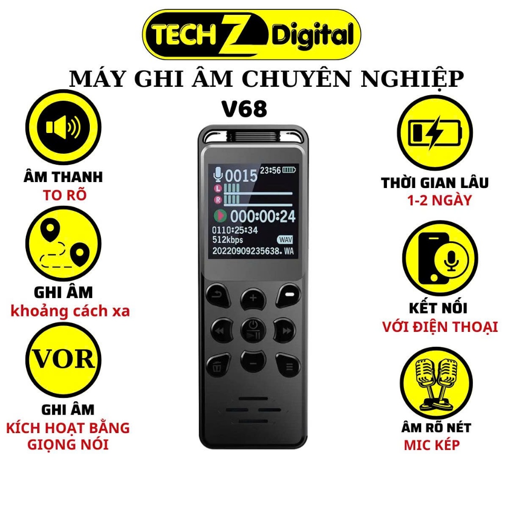 Máy ghi âm V68 kích hoạt ghi âm bằng giọng nói,loa ngoài to,pin khoẻ ...