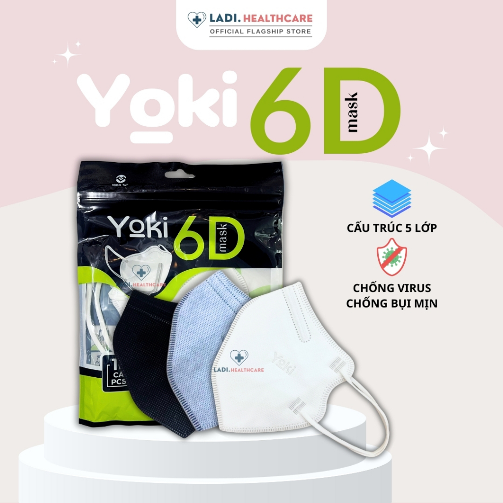 [SET 50Cái] Khẩu trang 6D YOKI Mask, Khẩu trang y tế 2.5PM kháng khuẩn 5 Lớp Dày chính hãng công ...
