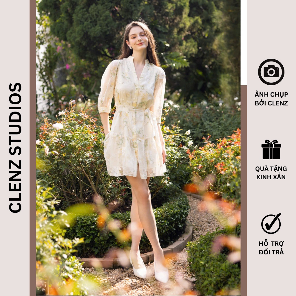 [ Clenz - Váy thiết kế cao cấp ] Đầm nữ thêu hoa vintage có dây thắt eo D30 | Shopee Việt Nam