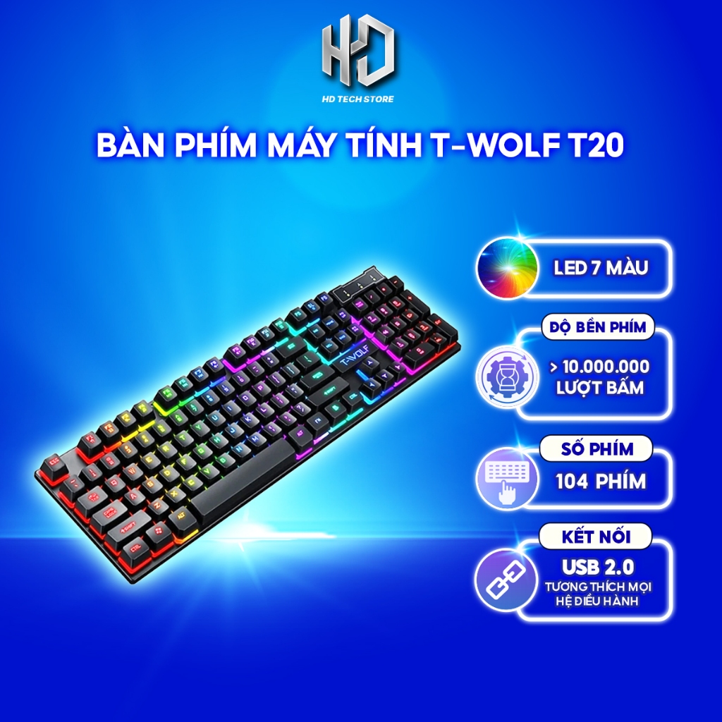 Bàn phím máy tính T-Wolf T20 cùng Led 7 màu | Shopee Việt Nam