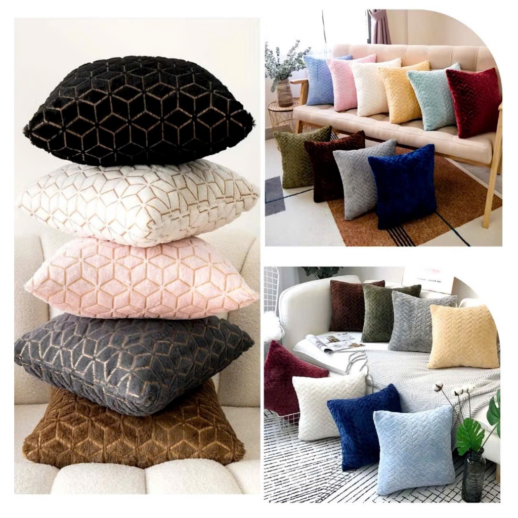 Gối vuông tựa sofa vải nhung tuyết dập vân nổi 43cmx43cm, gối tựa lưng ...