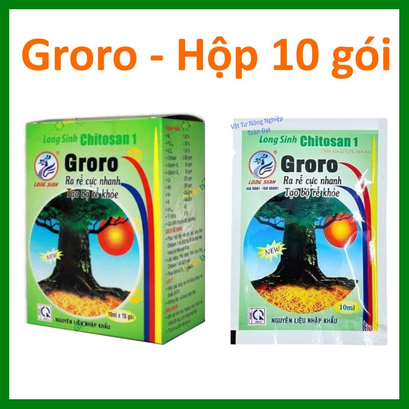(hộp 10 gói) Phân bón Groro Chitosan, kích rễ, giúp cây ra rễ cực mạnh ...