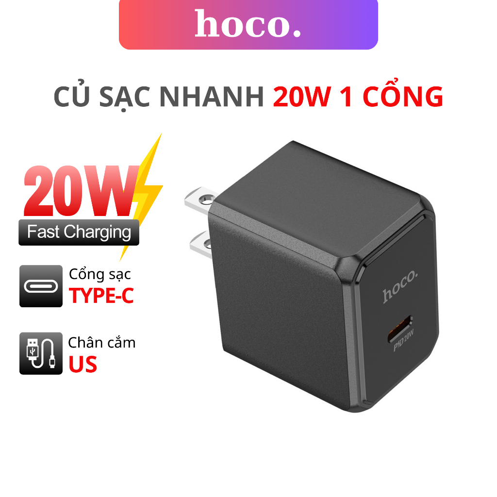 Củ sạc nhanh PD20W 1 cổng Type-C Hoco Chất liệu ABS + PC chống cháy, chân cắm dẹt | Shopee Việt Nam