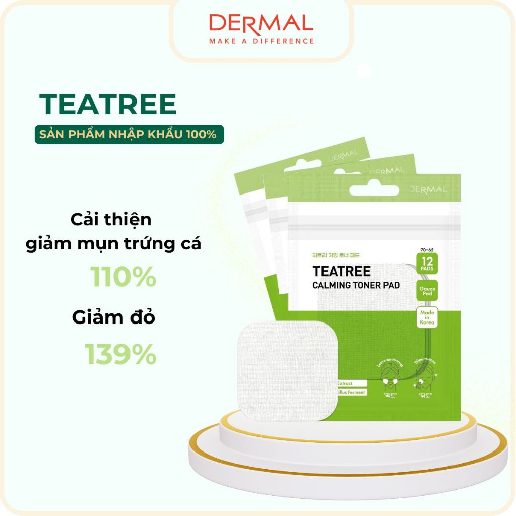 Set 3 Gói nhỏ Toner mini 36 miếng Toner pad Teatree Dermal làm dịu da ...