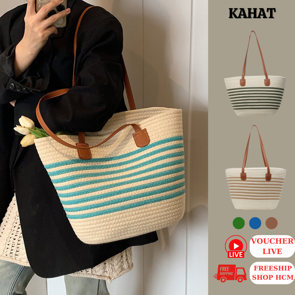 Túi Tote Đeo Vai Xách Tay Vintage KAHAT Size To Có Khóa Kéo Đi Biển Vải ...