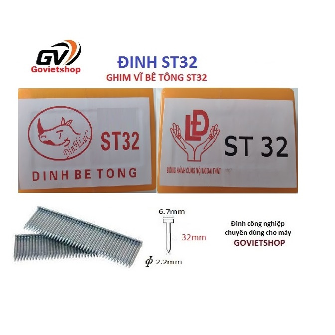 Đinh bê tông ST32 - hiệu LĐ tê giác - hộp có 722 cây đinh ghim St32 bấm ...