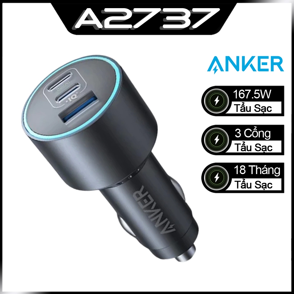 tẩu sạc nhanh ô tô Anker A2737 3 Cổng type C + USB A 167.5W sạc ô tô ...