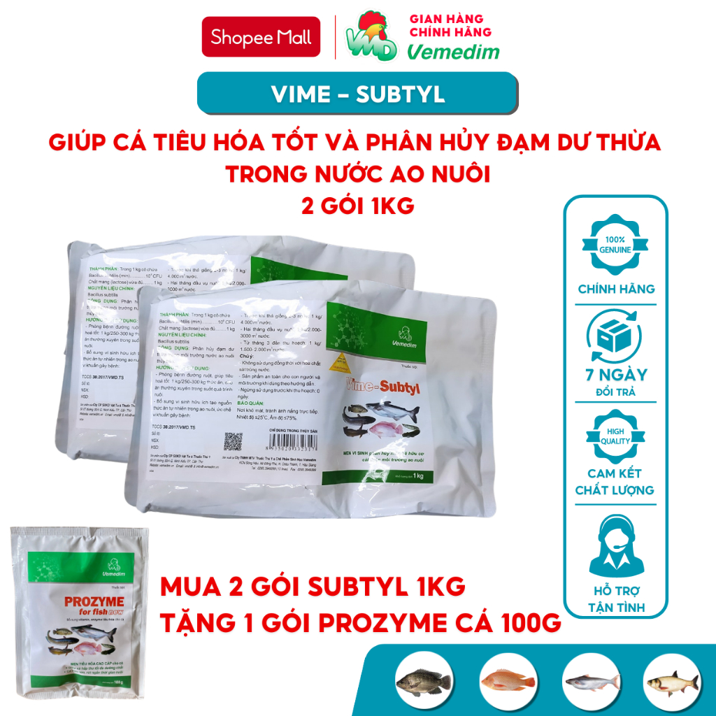 "Tặng 1 gói Prozyme cá 100g" Vemedim Vime-subtyl cá, vi sinh cải thiện ...
