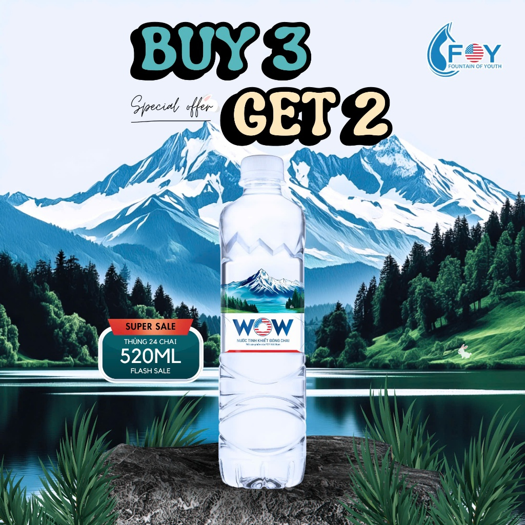 [QUÀ TẶNG] COMBO 2 Thùng 24 Chai Nước suối tinh khiết cao cấp WOW loại 520ml | Shopee Việt Nam