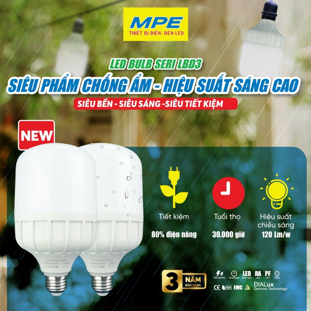 MPE CHỐNG ẨM Seri LBD3 20W/30W/40W/50W, Bóng đèn Led Bulb led búp với ...
