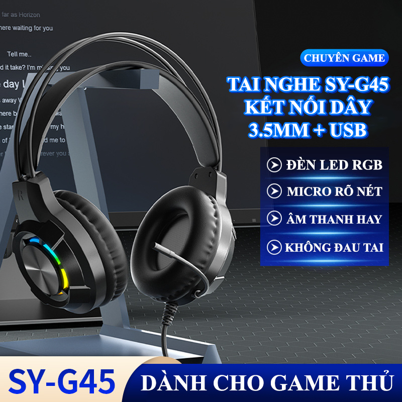Tai nghe chơi game SY-G45 kết nối bằng dây cổng 3.5mm + USB có đèn led ...