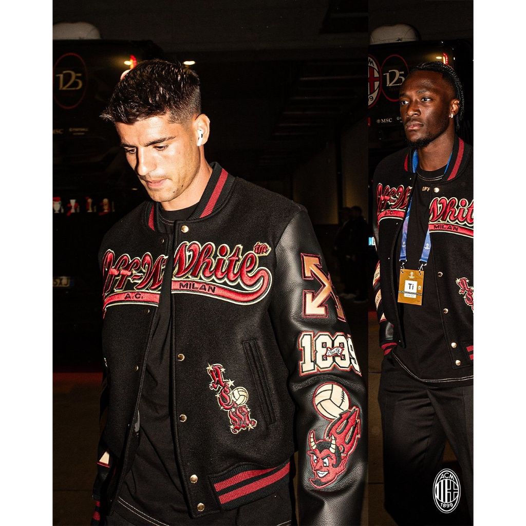 Áo Khoác O-FF WHITE X AC-Milan 2024 Varsity Bomber Jacket 2024 tay da ...