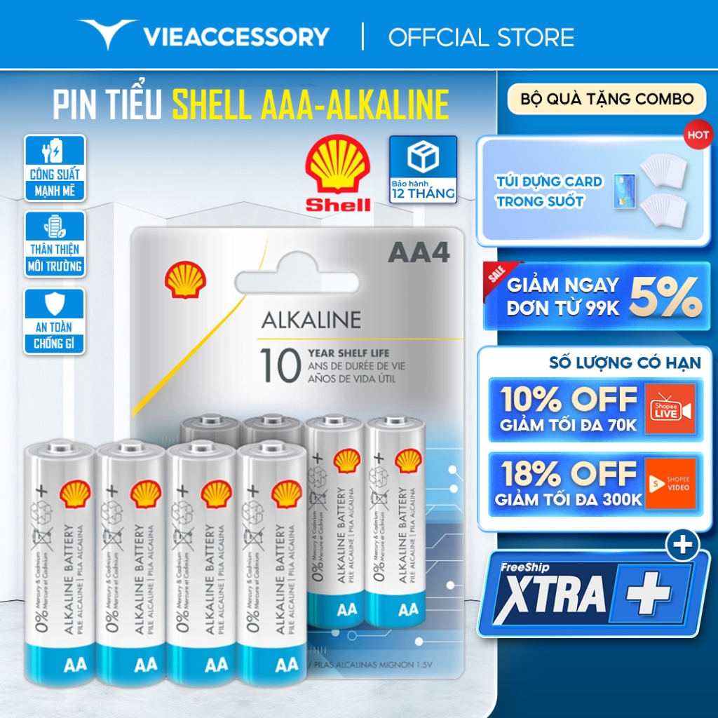 Pin tiểu AA và AAA vỹ 4 viên chính hãng SHELL | Shopee Việt Nam