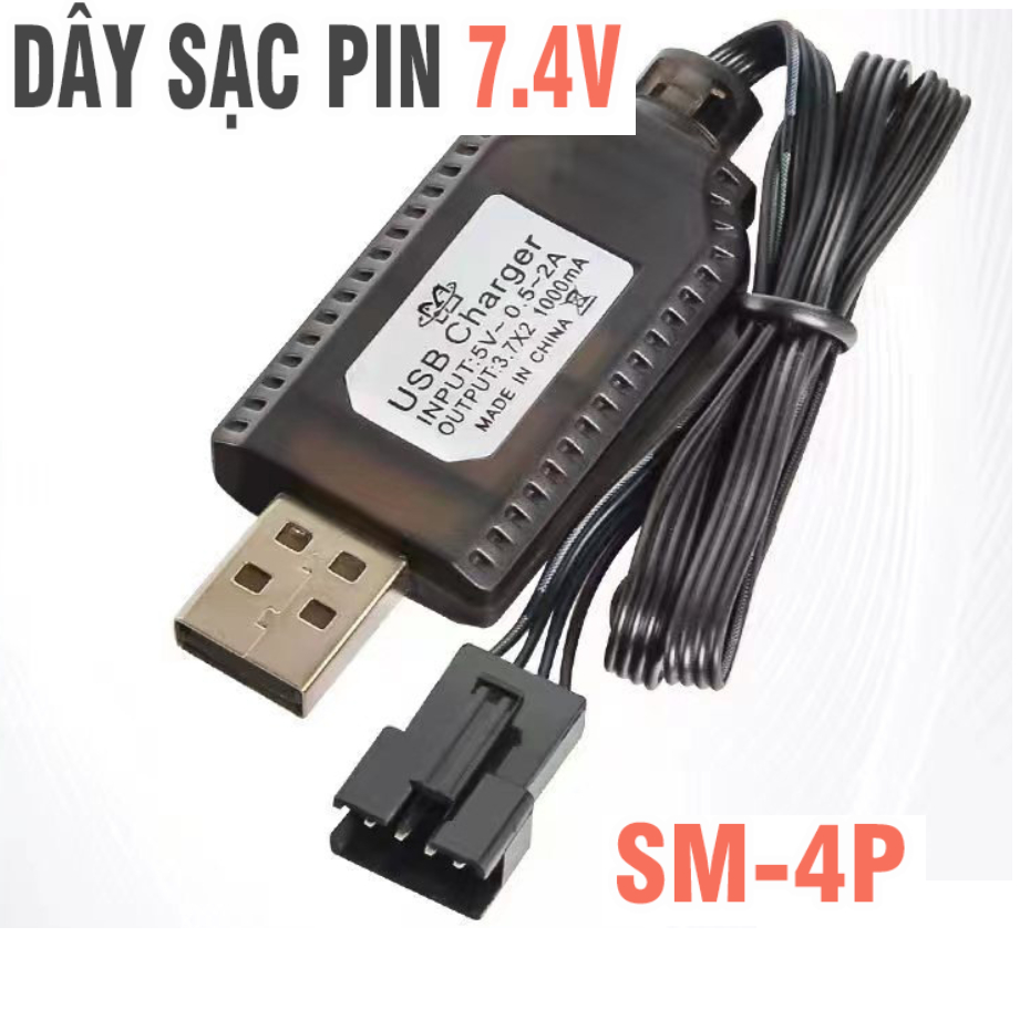 Cáp sạc pin 2S 7.4v 1000mAh cổng nối SM-4P / SM-3P dùng sạc pin cho xe mô hình điều khiển từ xa ...