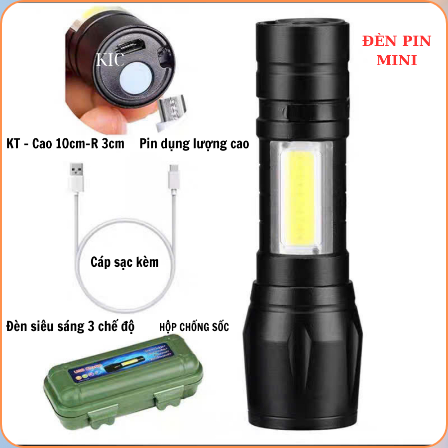 Đèn Pin Mini 3 chế độ sáng, Đen pin siêu sáng dã ngoại, đèn pin siêu sáng trên bỏ túi | Shopee ...