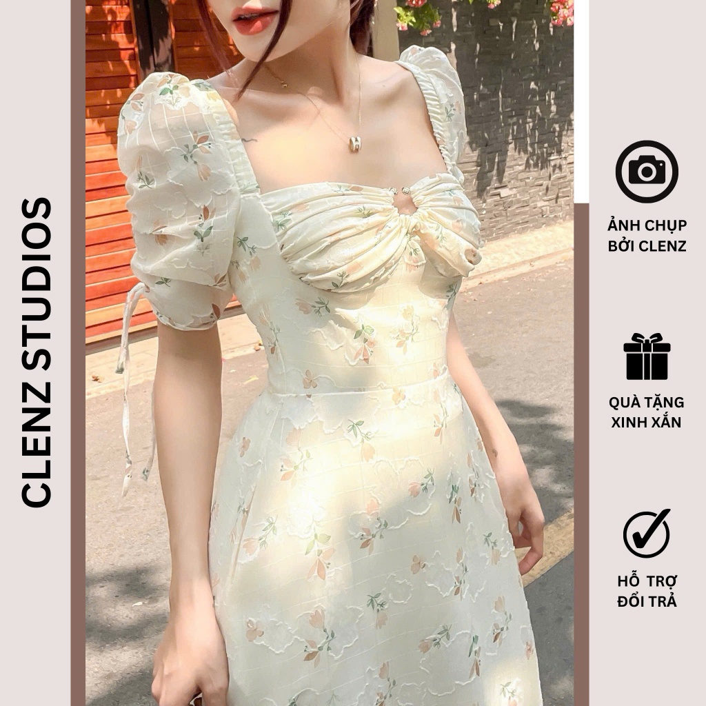 [ Clenz - Váy thiết kế cao cấp ] Đầm dài nhún ngực hoa D16 | Shopee Việt Nam