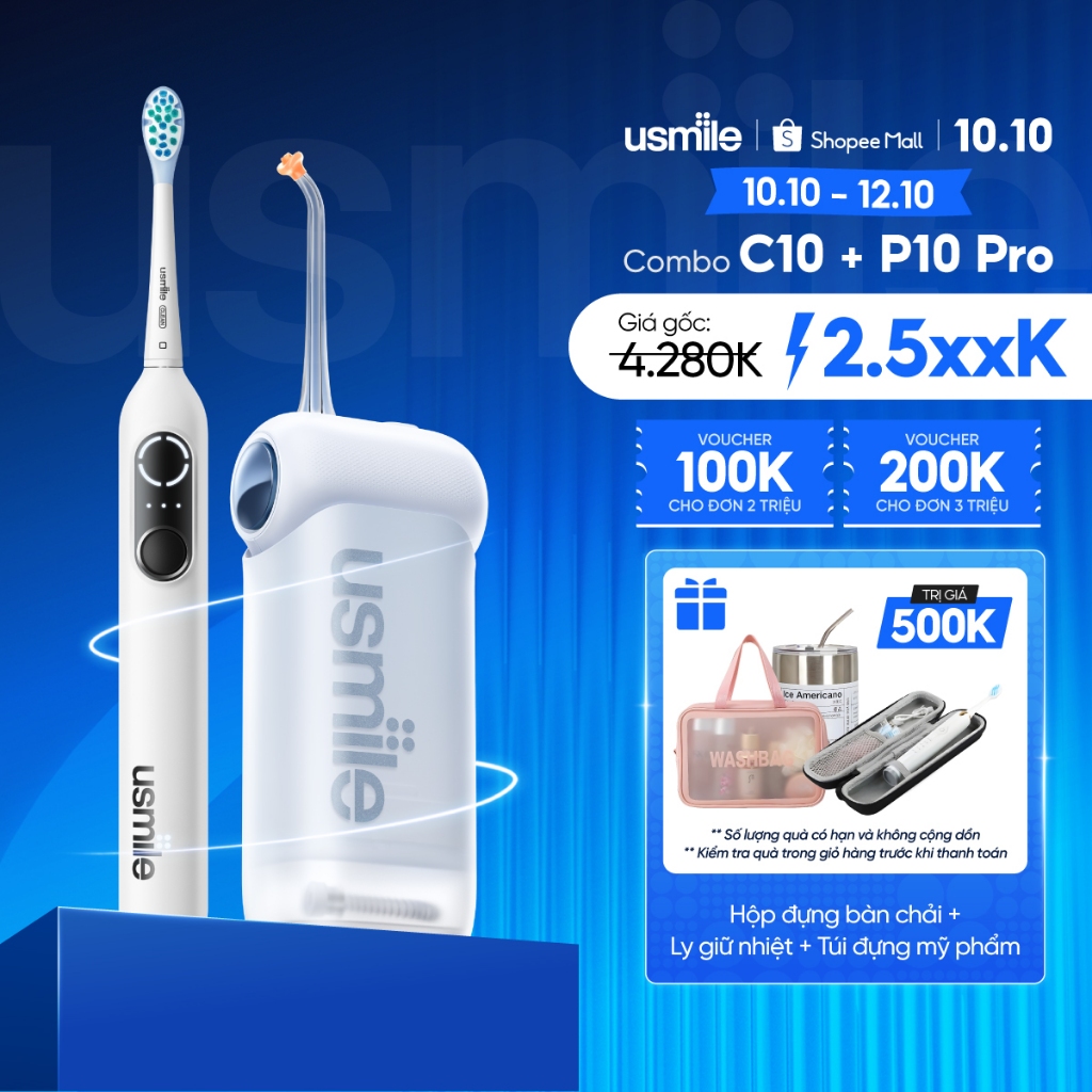 [COMBO] Bàn chải điện sóng âm usmile P10 PRO + Tăm nước usmile C10 | Shopee Việt Nam
