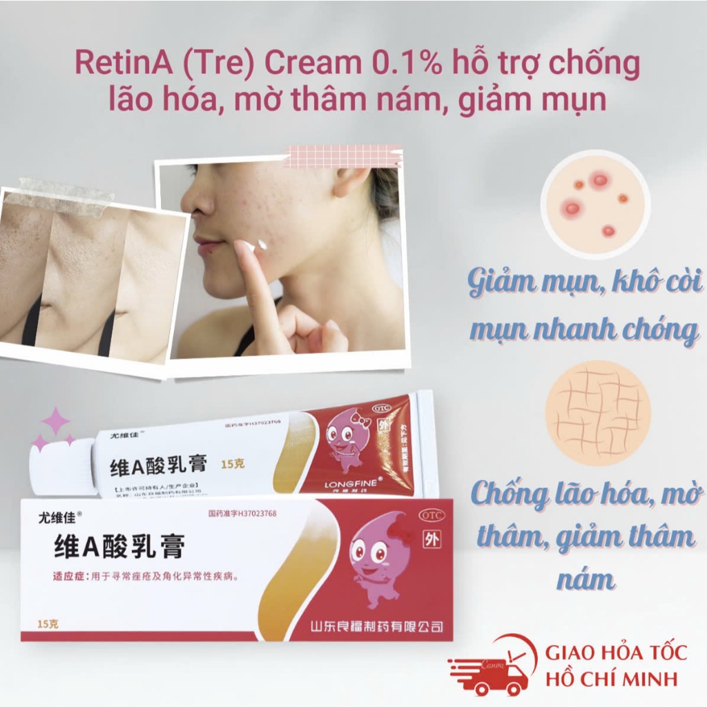 Kem RetinA (Tre) Cream Trung 0.1% giảm mụn, chống lão hóa, tàn nhang ...