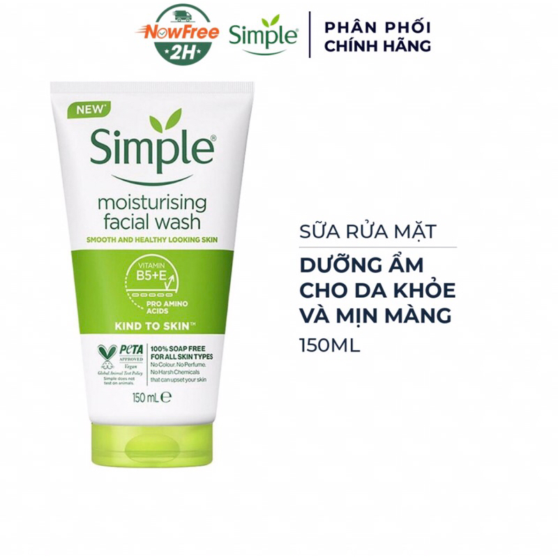 Sữa rửa mặt Simple 150ml dịu nhẹ giúp da sạch thoáng không xà phòng thích hợp cho da nhạy cảm và ...