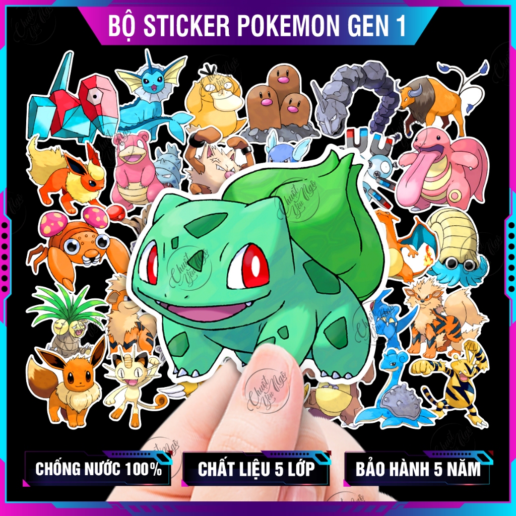 Bộ 151 sticker không trùng POKEMON GEN 1 hình dán pikachu cho bé trang ...