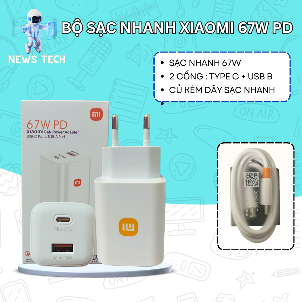 Bộ Sạc Nhanh Xiaomi PD67W Đa Năng 1PD 67W + 1USB 25W ,sạc nhanh chính hãng không nóng | Shopee ...