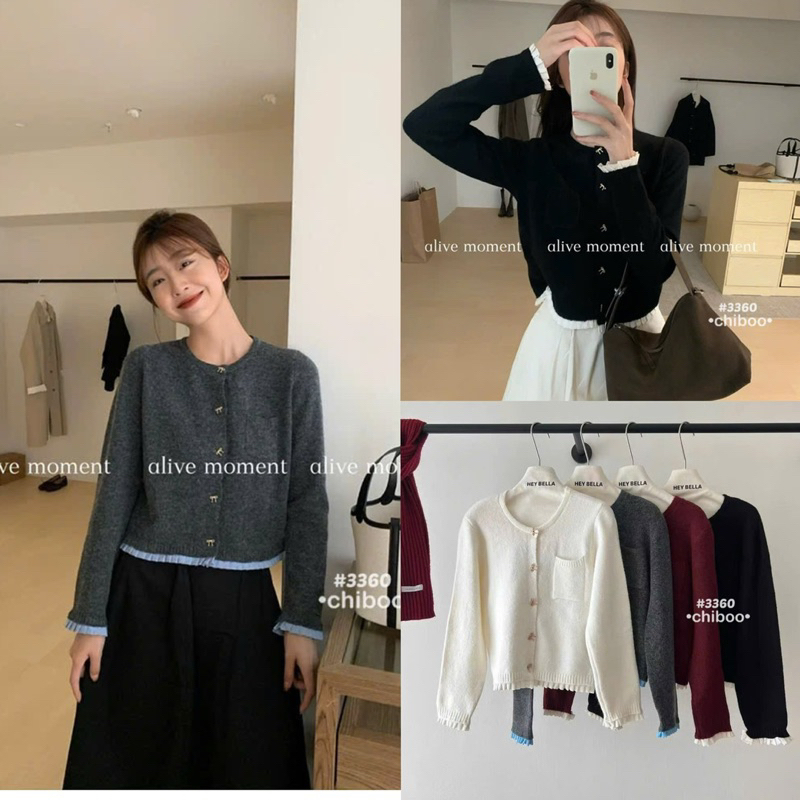 Áo Khoác Len Cadigan Lông Thỏ Mềm Khuy Nơ hàng Quảng Châu style Uzzang ...