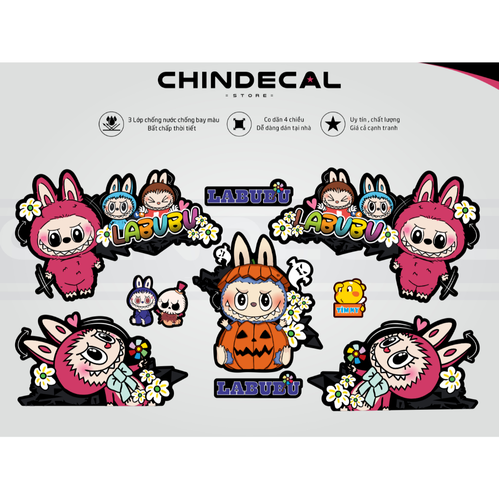 TEM DÁN XE MÁY , Sticker LABUBU dễ thương | 3 lớp chống nước chống bay ...