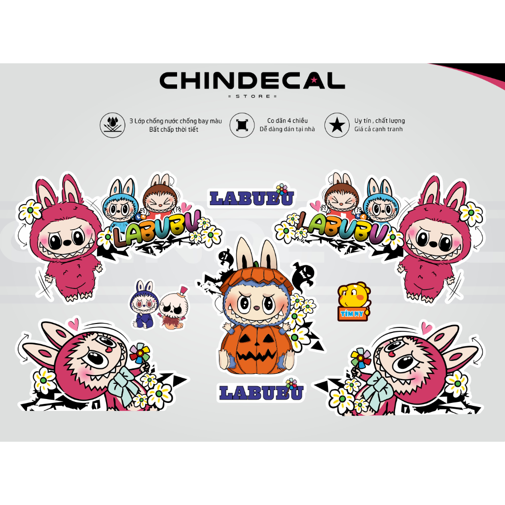 TEM DÁN XE MÁY , Sticker LABUBU dễ thương | 3 lớp chống nước chống bay ...