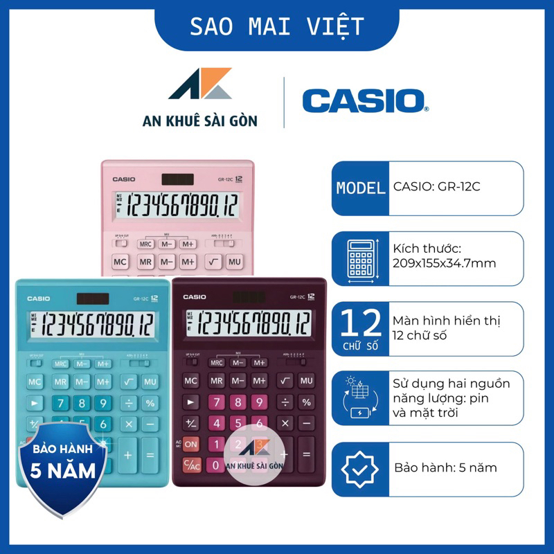 [Sắc màu Casio] Máy tính để bàn Casio GR-12C CHÍNH HÃNG - Loại để bàn ...