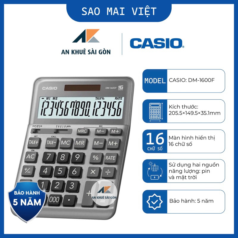 [Loại lớn - 16 số] Máy tính Casio DM-1600F Dùng cho kế toán, ngân hàng ...