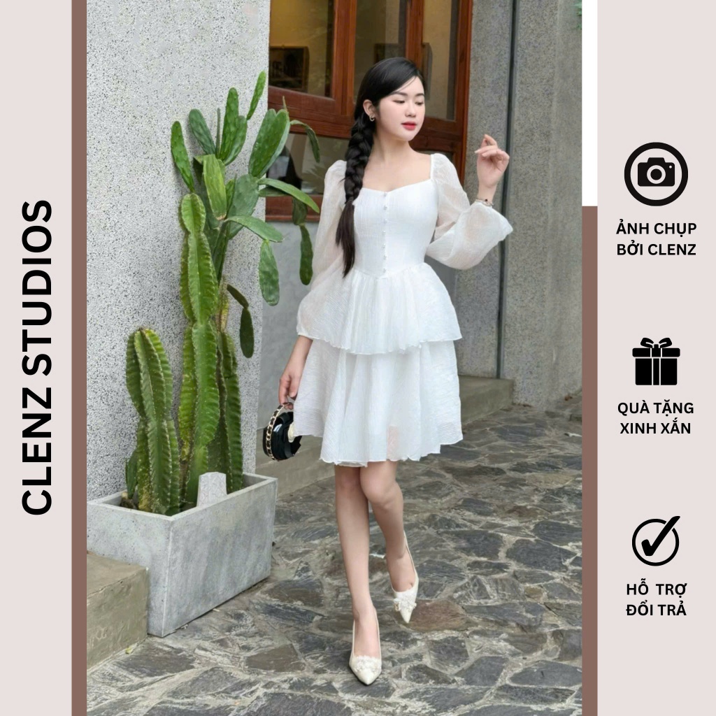 [ Clenz - Váy thiết kế cao cấp ] Đầm tiểu thư tay dài D11 | Shopee Việt Nam