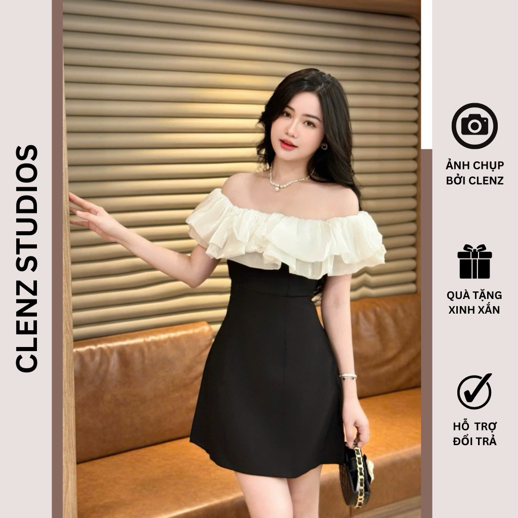 [ Clenz - Váy thiết kế cao cấp ] Đầm đen trễ vai dự tiệc sang chảnh D12 | Shopee Việt Nam