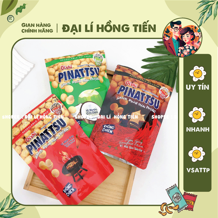 Snack đậu phộng Pinattsu Oishi vị Đậu Phộng, Mực Cay, Hải sản Siêu cay ...