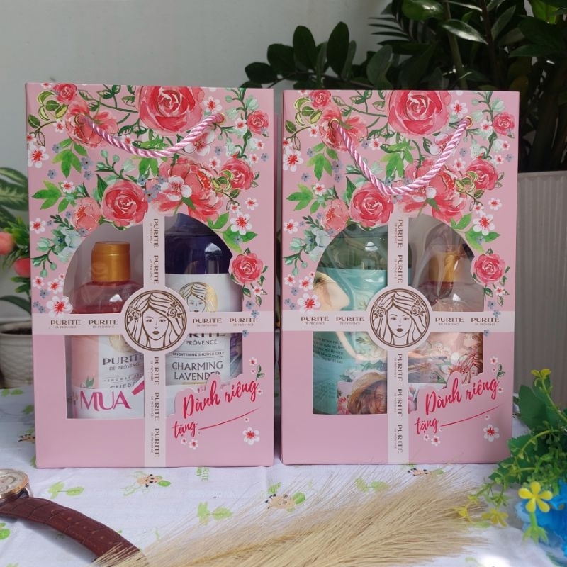 Hộp Quà Quà Sữa Tắm Purite 850m kèm 250ml Đào Hồng Lavender Lyly ...
