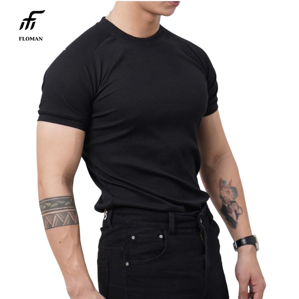 Áo thun nam body cổ tròn FLOMAN ver1 chất liệu thun gân, áo gym nam ...