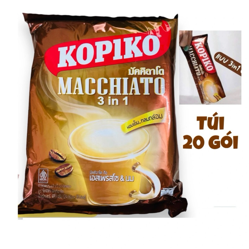 Cafe hoà tan 3 in 1 KOPIKO Macchiato Thái Lan ( 24g x 20gói ) 480g giá rẻ | Shopee Việt Nam
