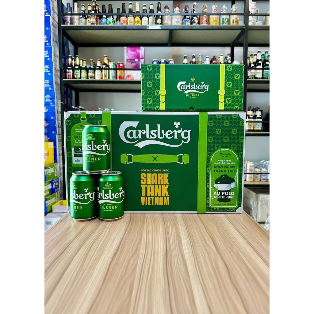 Bia Carlsberg Pilsner lon - 1 thùng 24 lon 330ml (Tặng 1 áo polo ...