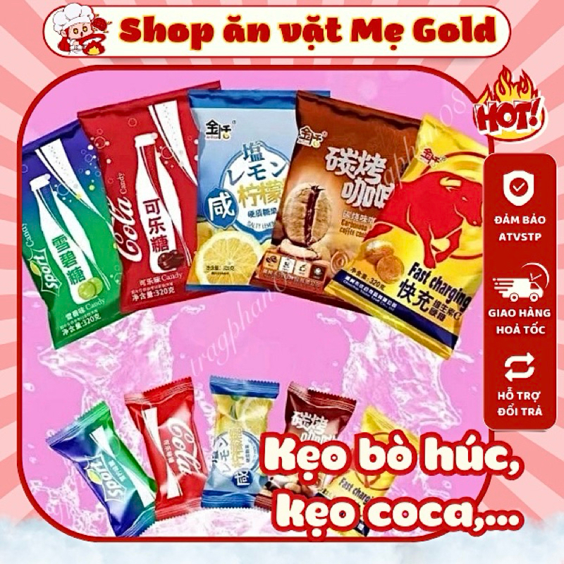 Kẹo ngậm nước ngọt Jin Tian, kẹo bò húc, coca, sting,… các vị (gói 320g ...