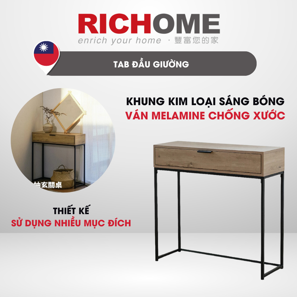 Tab đầu giường, bàn làm việc. Khung sắt chắc chắn RICHOME DE316, thiết kế hiện đại, sang trọng ...