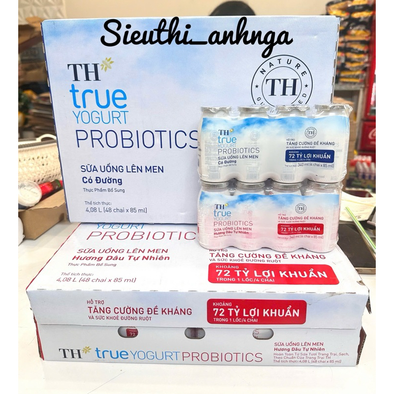 Thùng 48 Chai Sữa Uống Lên Men TH true YOGURT Probiotics 85ml | Shopee ...
