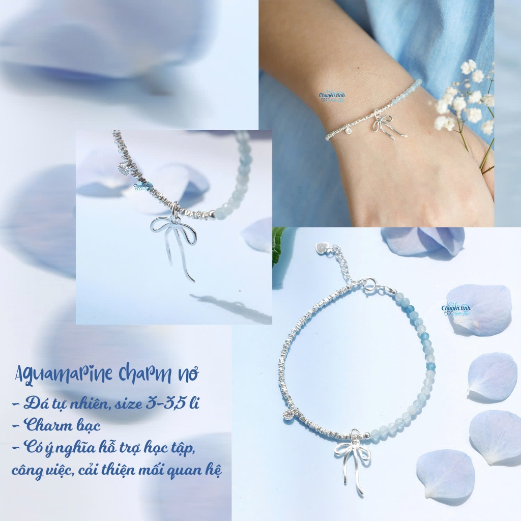 Lắc tay Blue Aqua charm nơ xanh bạc 925 nguyên khối - Mẩu chuyện tình ...