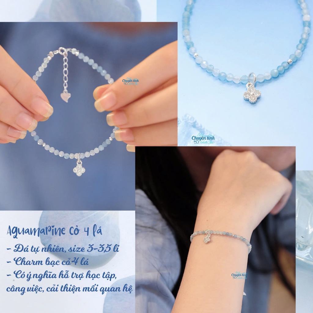 Lắc tay Blue Aqua charm Cỏ 4 lá Bạc 925 nguyên khối - Mẩu chuyện tình ...