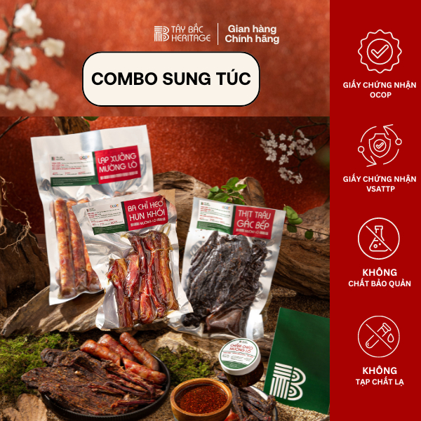 [COMBO SUNG TÚC] Set 4 món thịt trâu, lạp xưởng, ba chỉ gác bếp và sốt ...