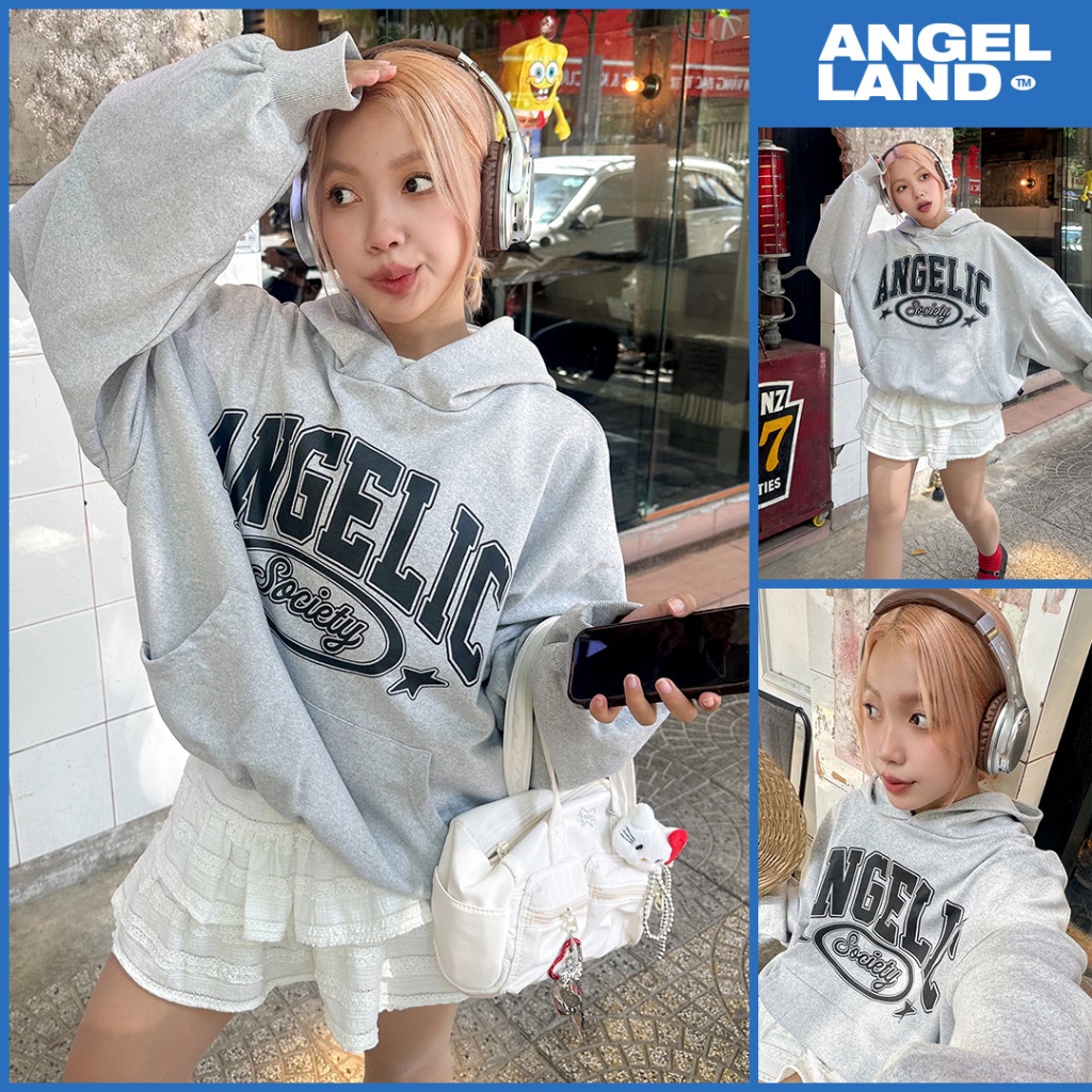 Áo HOODIE FORM BOXY nỉ chân cua ANGELIC SOCIETY màu Xám Tiêu Dày Cotton ...