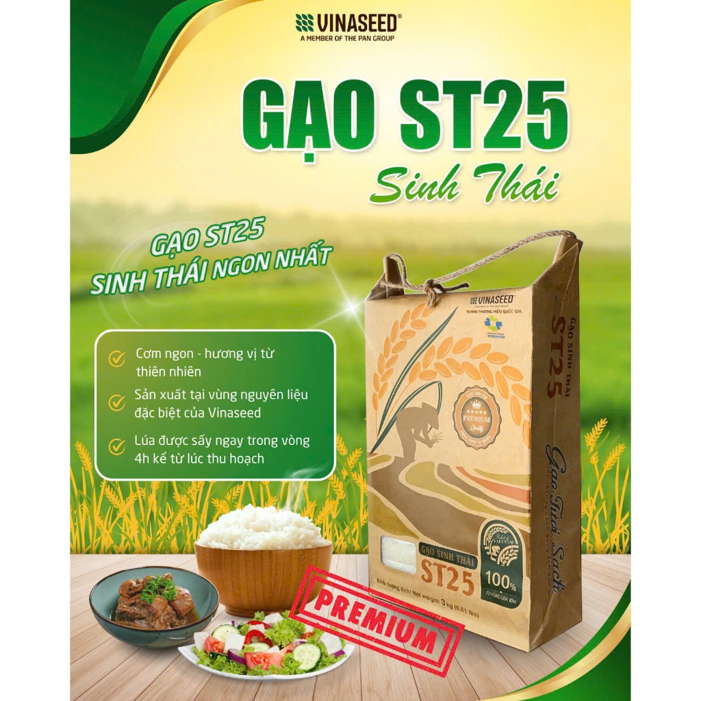 [Mới 3kg] Gạo ST25 Sinh Thái Vinaseed túi 3kg - Cơm ngon hương vị tự nhiên | Shopee Việt Nam