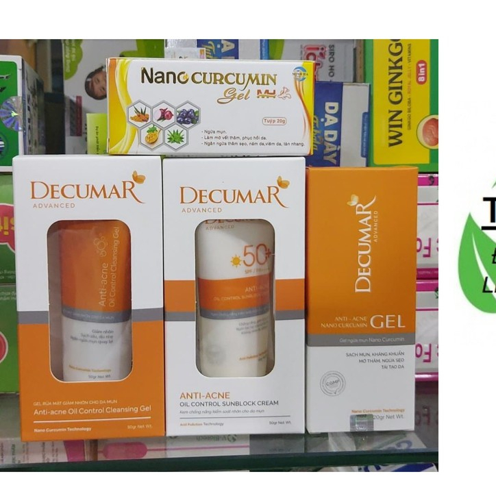 (mẫu mới) decumar bộ sản phẩm mụn gồm kem decurma advance và sữa rửa ...