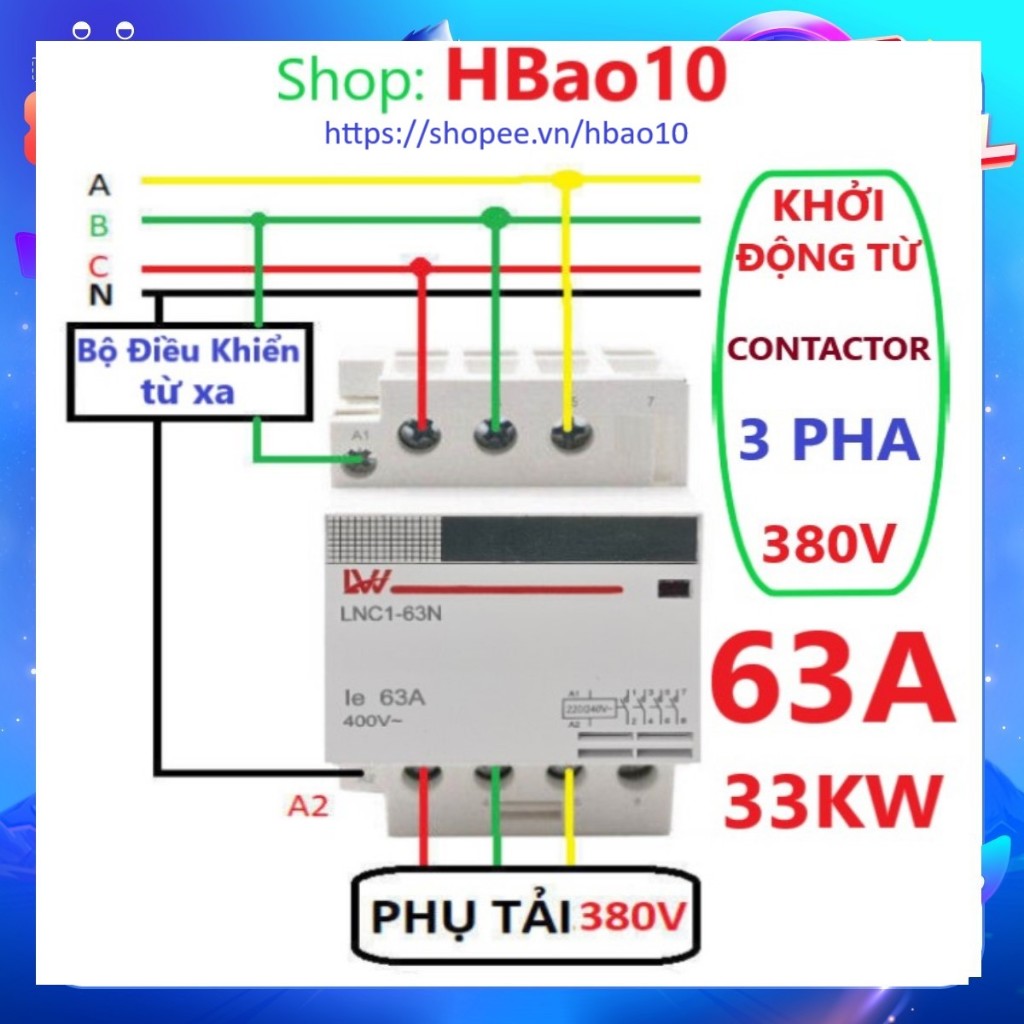 [HỎA TỐC HCM] Khởi Động Từ Contactor 1 Pha 63A 2P 220V 3 pha 4P 380V sử dụng cho máy bơm Rửa xe ...