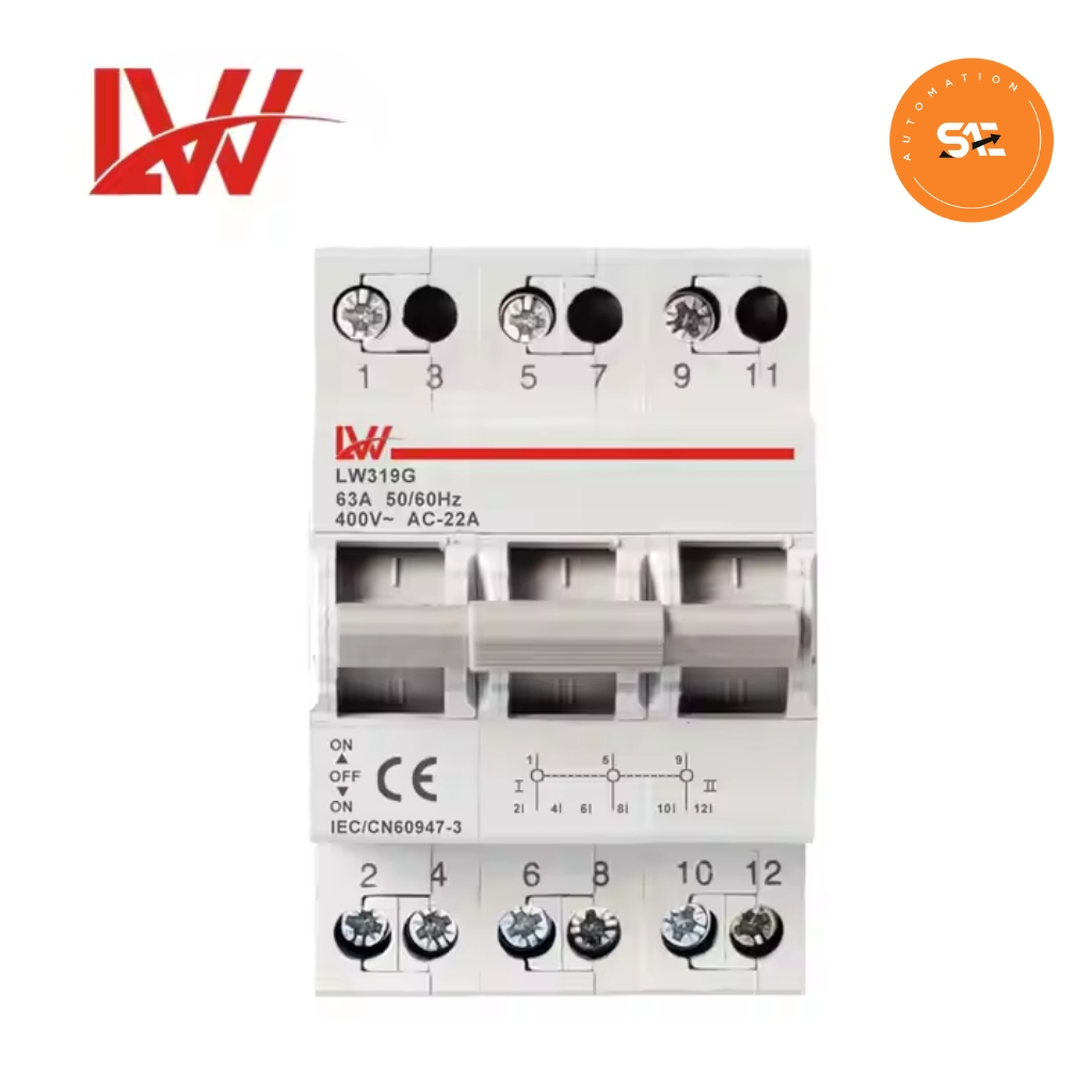 Cầu dao đảo chiều dạng aptomat 3 pha 380V 63A LW319G63A, át đảo chiều, át chuyển đổi 2 nguồn ...